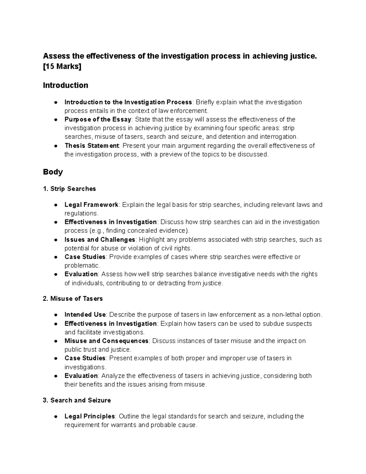 Essay Structure: Effectiveness of Investigation in Legal Studies - Studocu