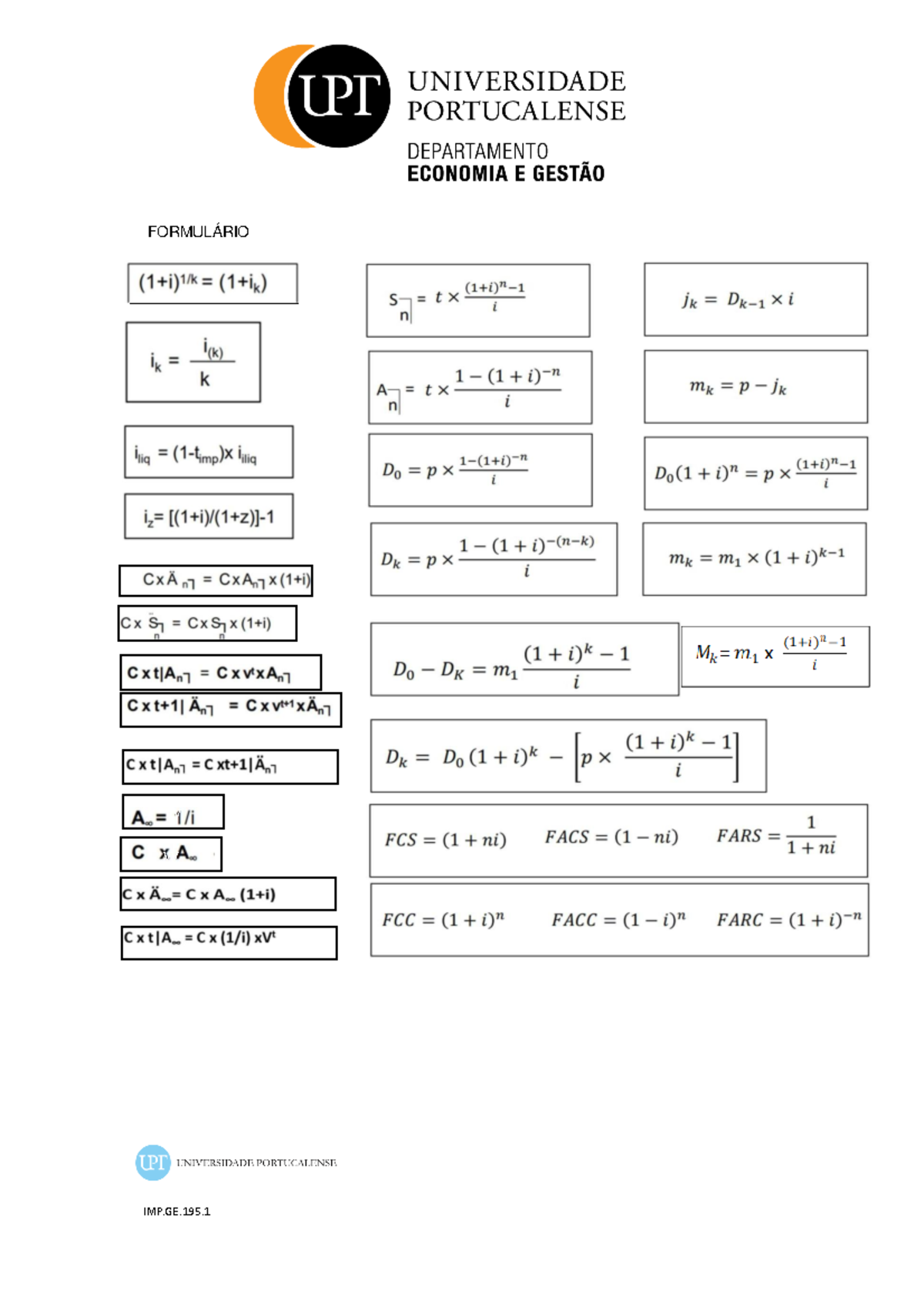 Formulário 2º Teste (2024 25) - matemática financeira - UPT ...