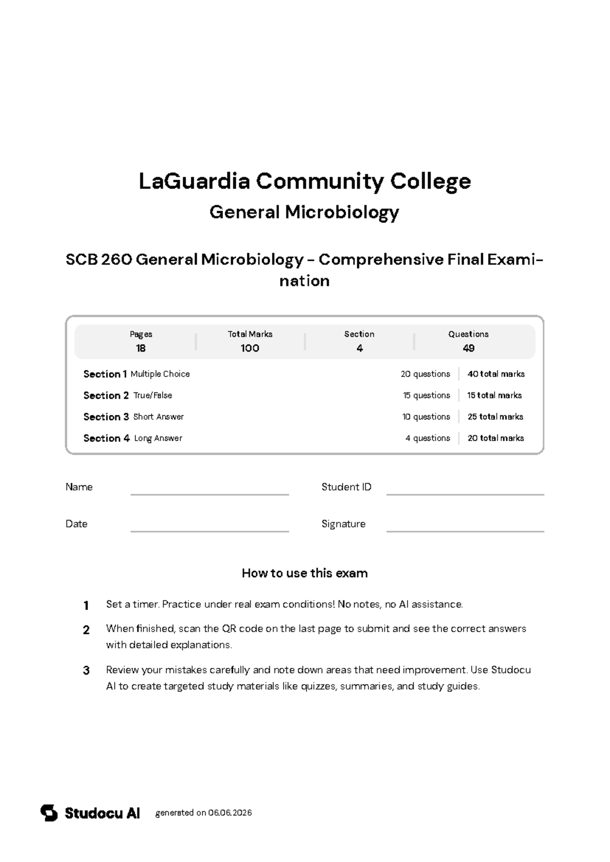 SCB 260 General Microbiology - Comprehensive Final Exam - Studocu