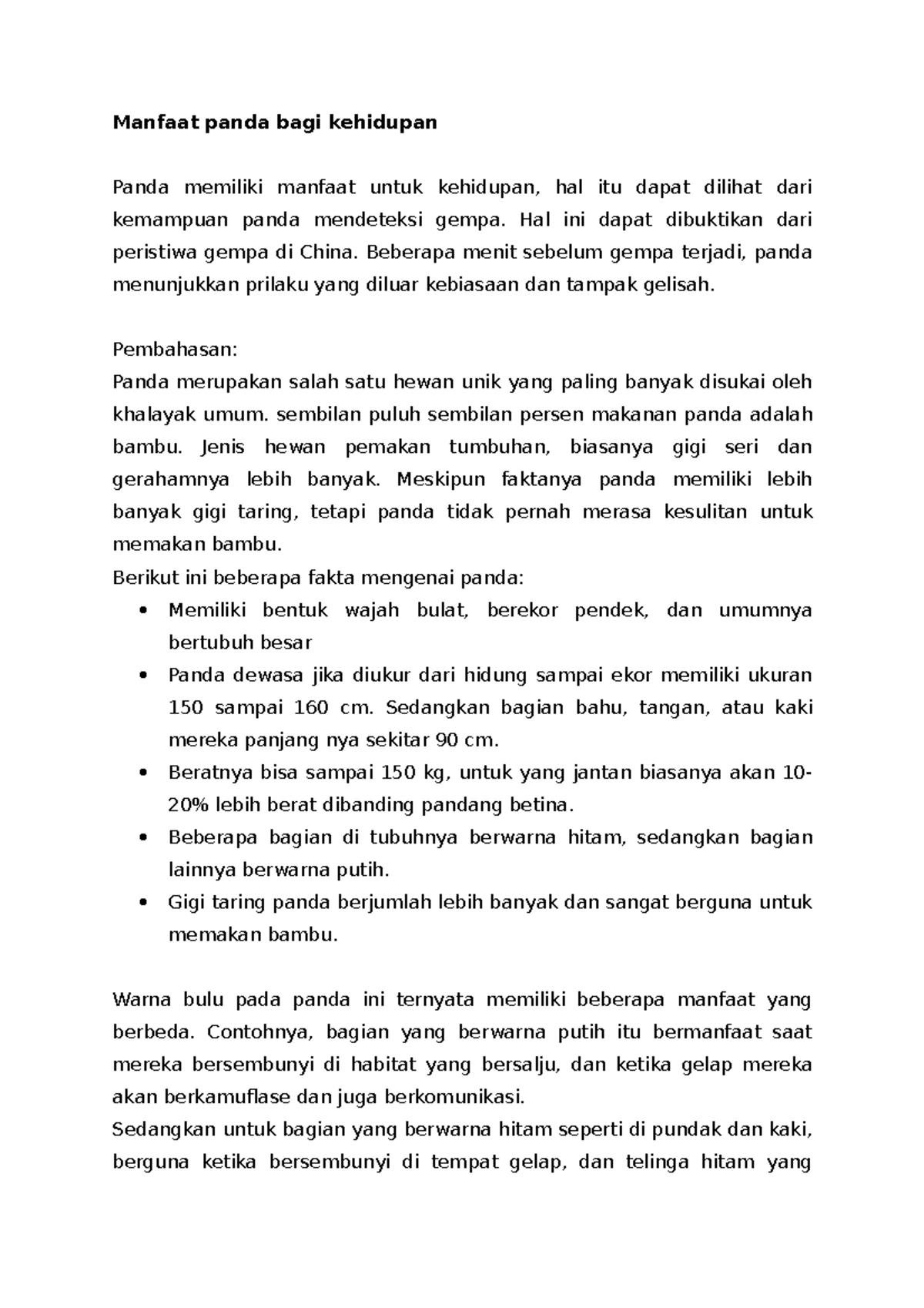 Manfaat Panda dalam Kehidupan dan Ekosistem Kita - Studocu