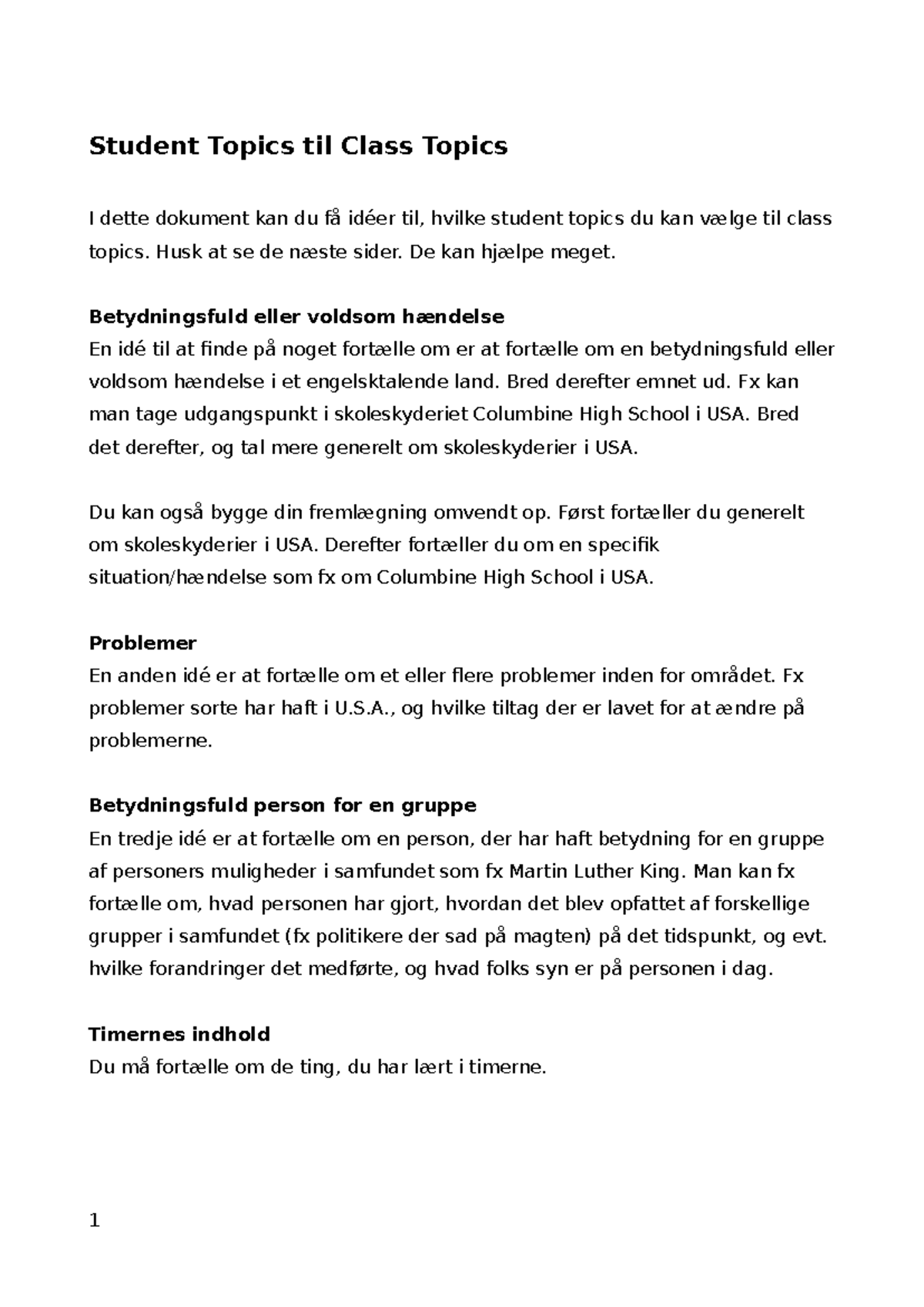 5. Student Topics to Class Topics for 9. kl - Studocu