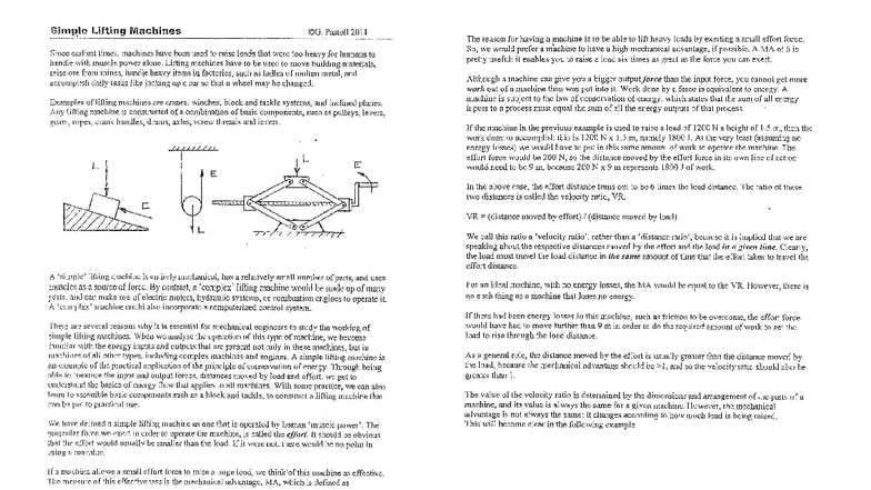 Simple Lifting Machines Overview - Course 4.732 - Studocu