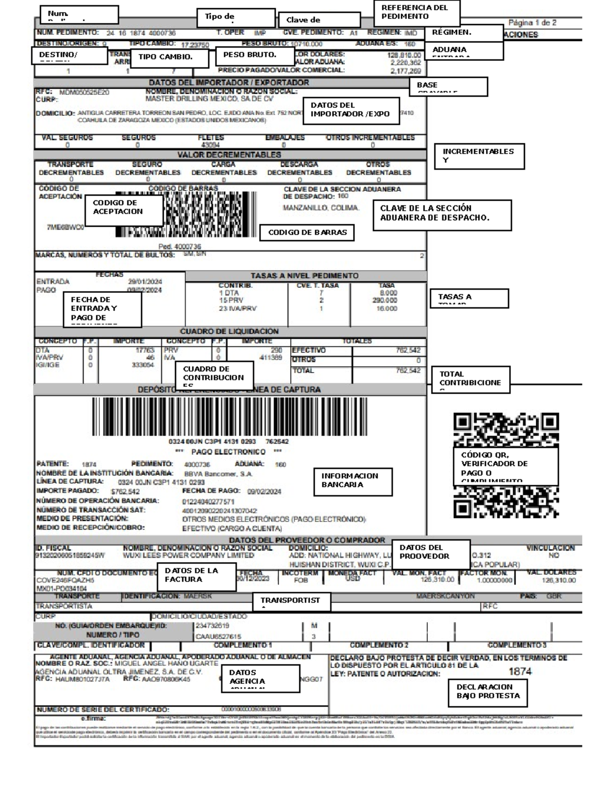 Partes del pedimento - Num. Pedimento Tipo de operacion Clave de ...