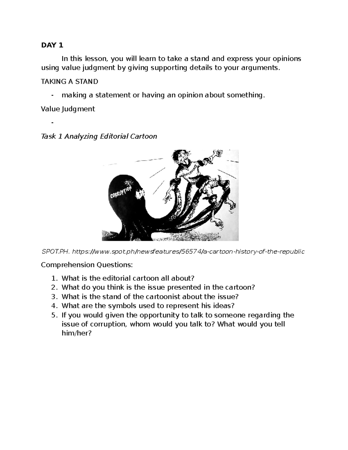 G9 Lesson: Taking a Stand & Value Judgment Analysis - Studocu