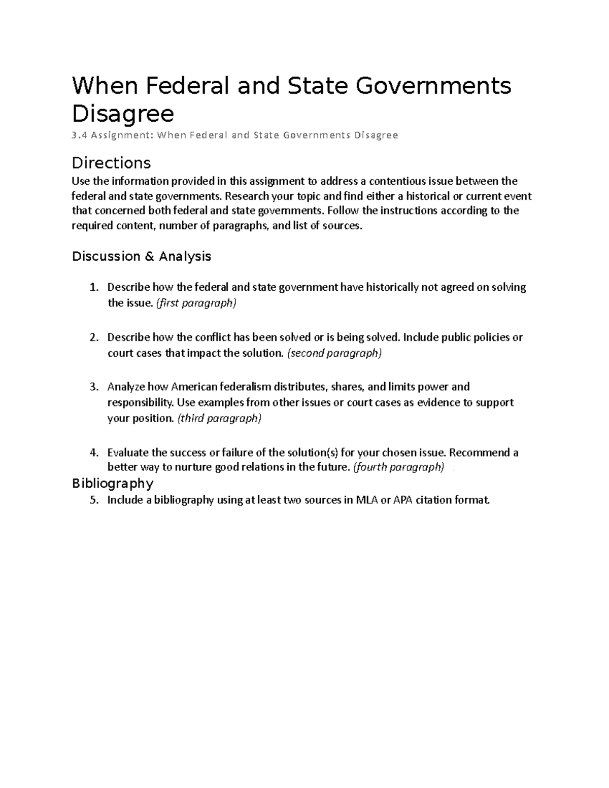 3.4 Assignment: Analyzing Federal vs. State Government Conflicts - Studocu