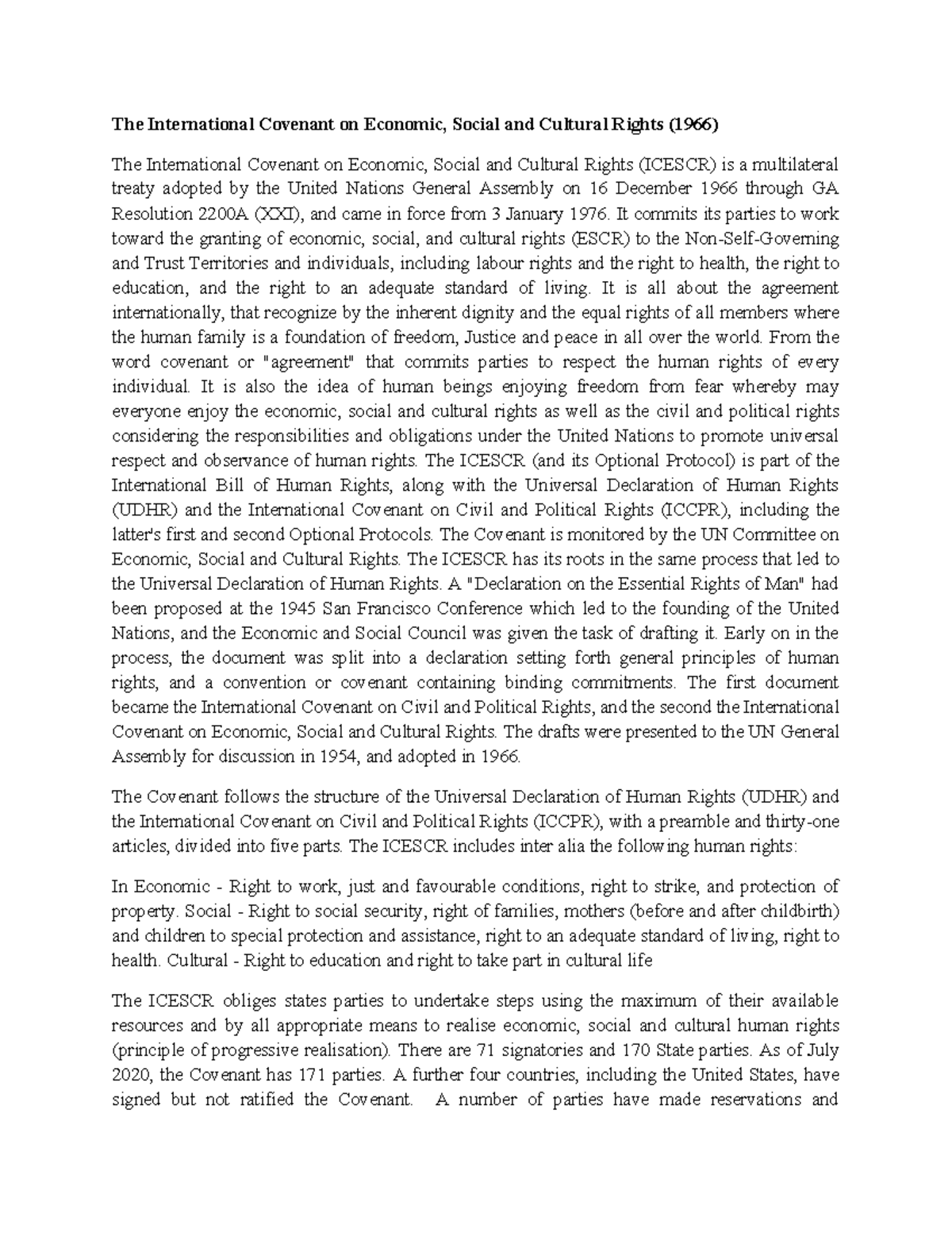 ICESCR: Understanding Economic, Social, and Cultural Rights (1966 ...