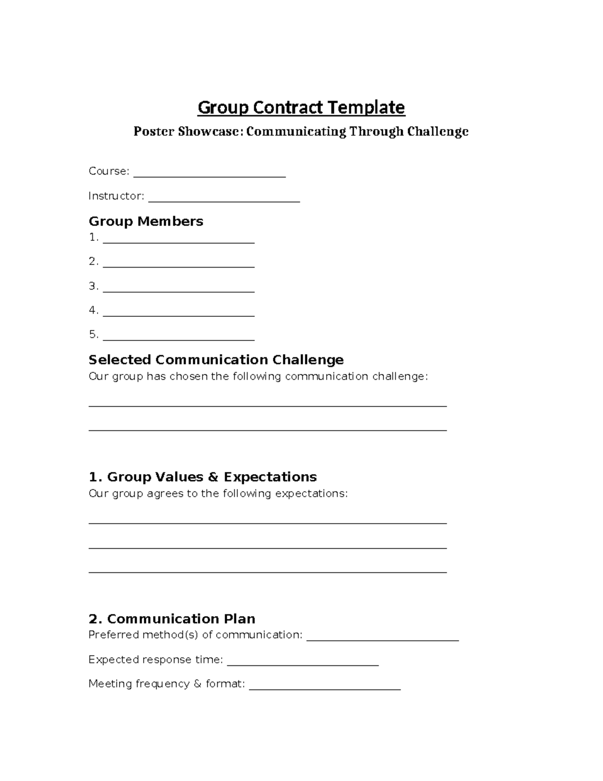 Group Contract Template PNRS 2: Communication Challenge Showcase - Studocu