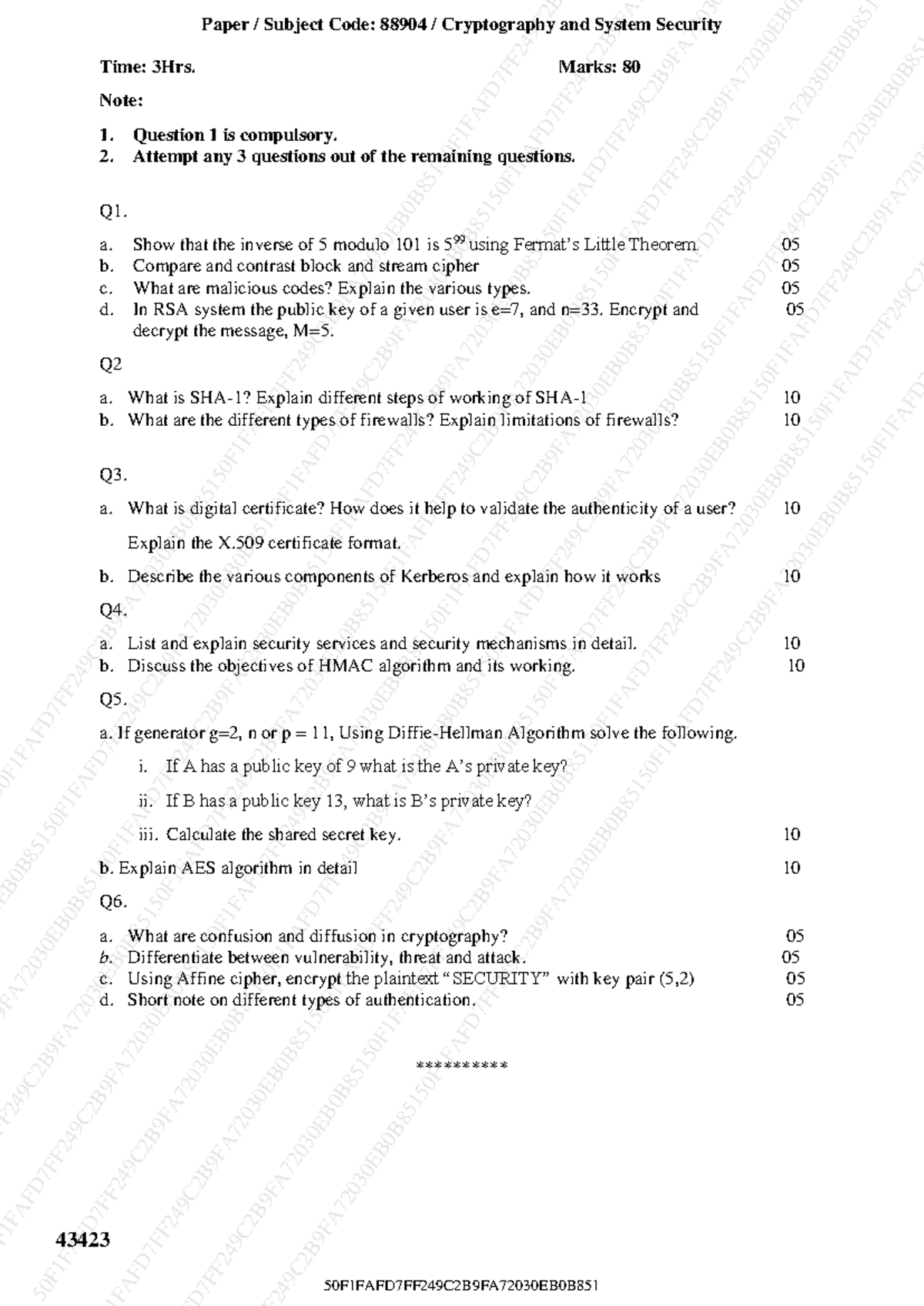 CSS 88904 Cryptography & System Security - Nov 2023 Question Paper ...