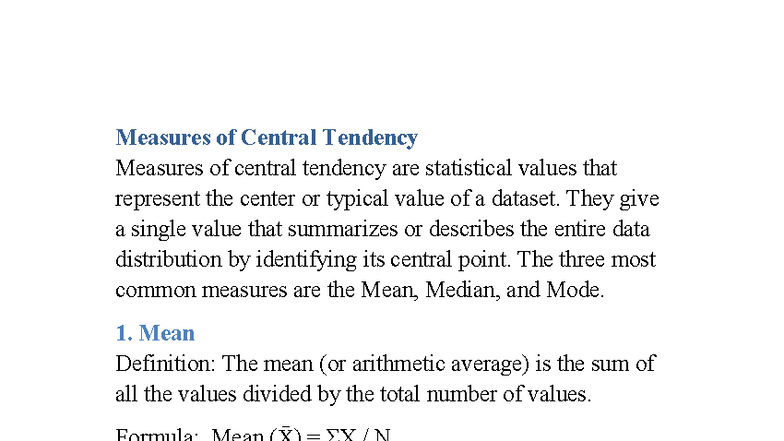 Central Tendency Overview: Mean, Median, and Mode Explained - Studocu