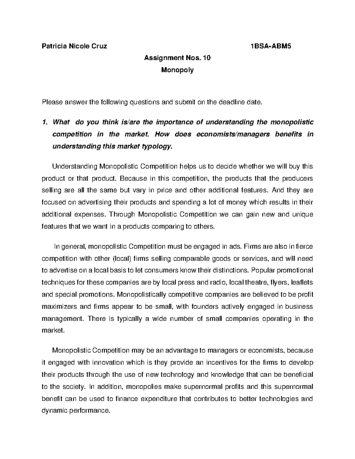Monopoly Insights: 1BSA-ABM Assignment No. 10 Discussion - Studocu