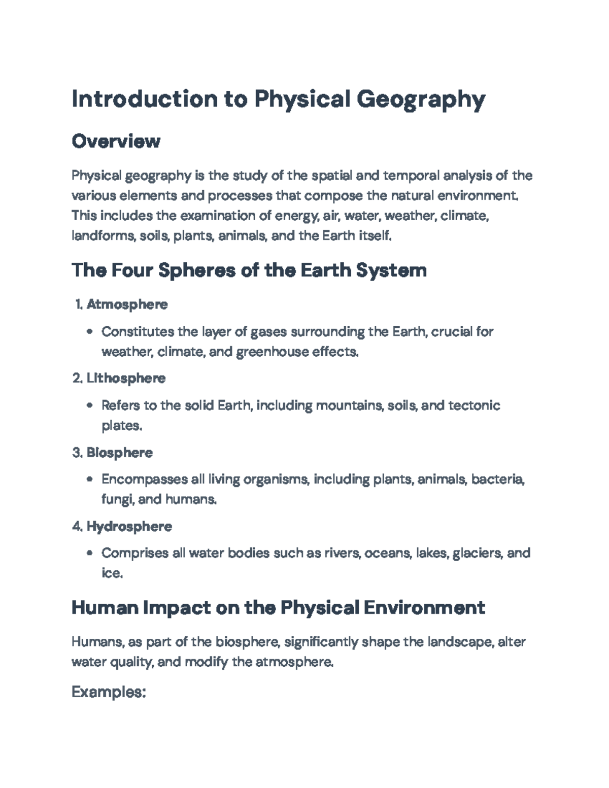 Physical Geography Overview: Earth Systems and Human Impact ...
