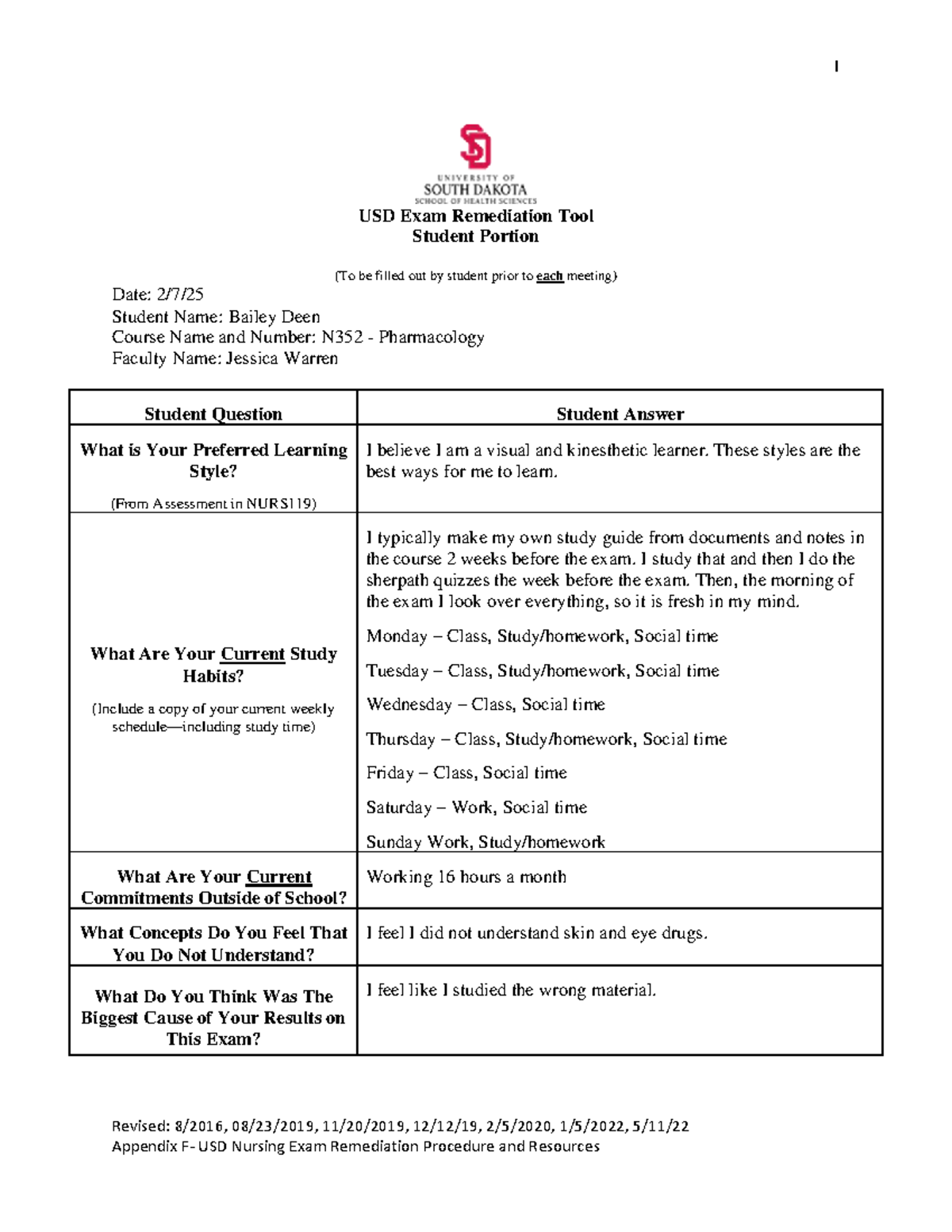 N352 Pharmacology Exam Remediation Tool - Student Form - Studocu