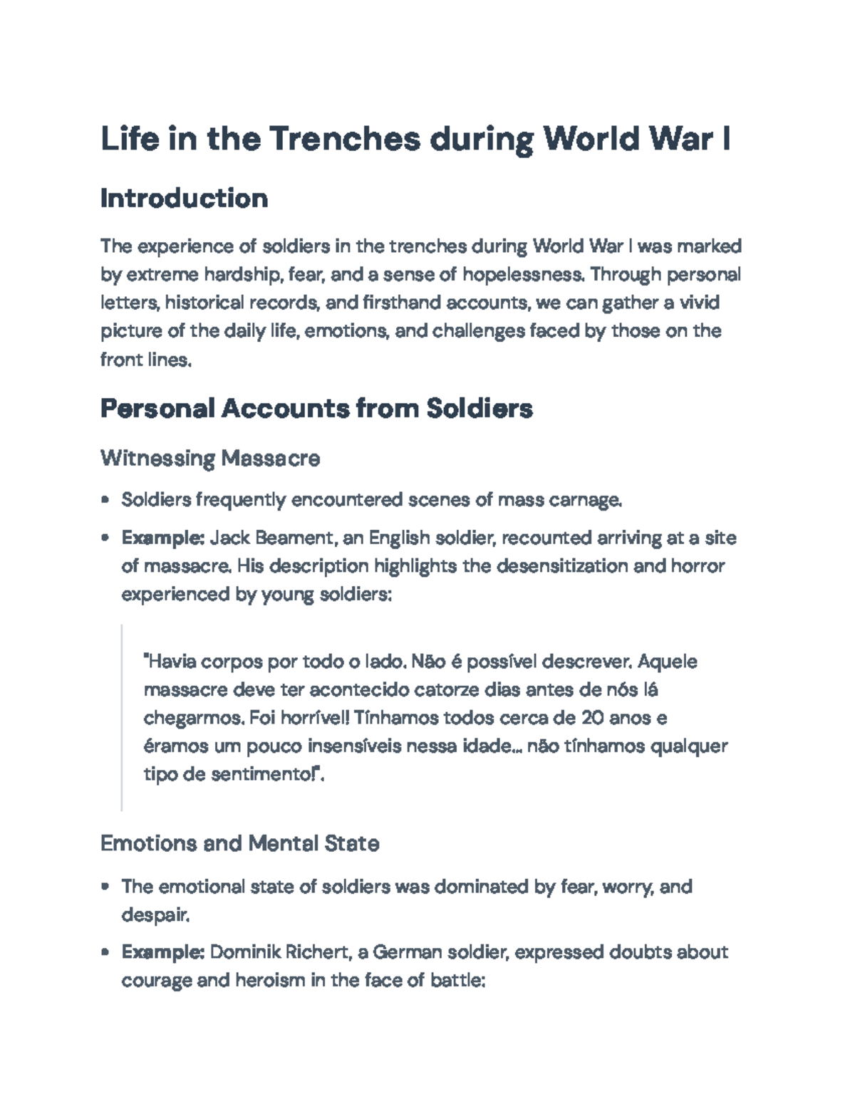 Life in the Trenches: Soldiers' Experiences in WWI (ENG-101) - Life in ...