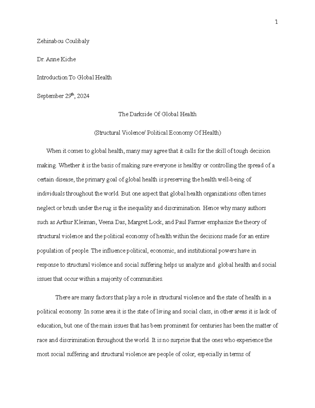 Writing Assignment 1: The Dark Side of Global Health (GH 101) - Studocu