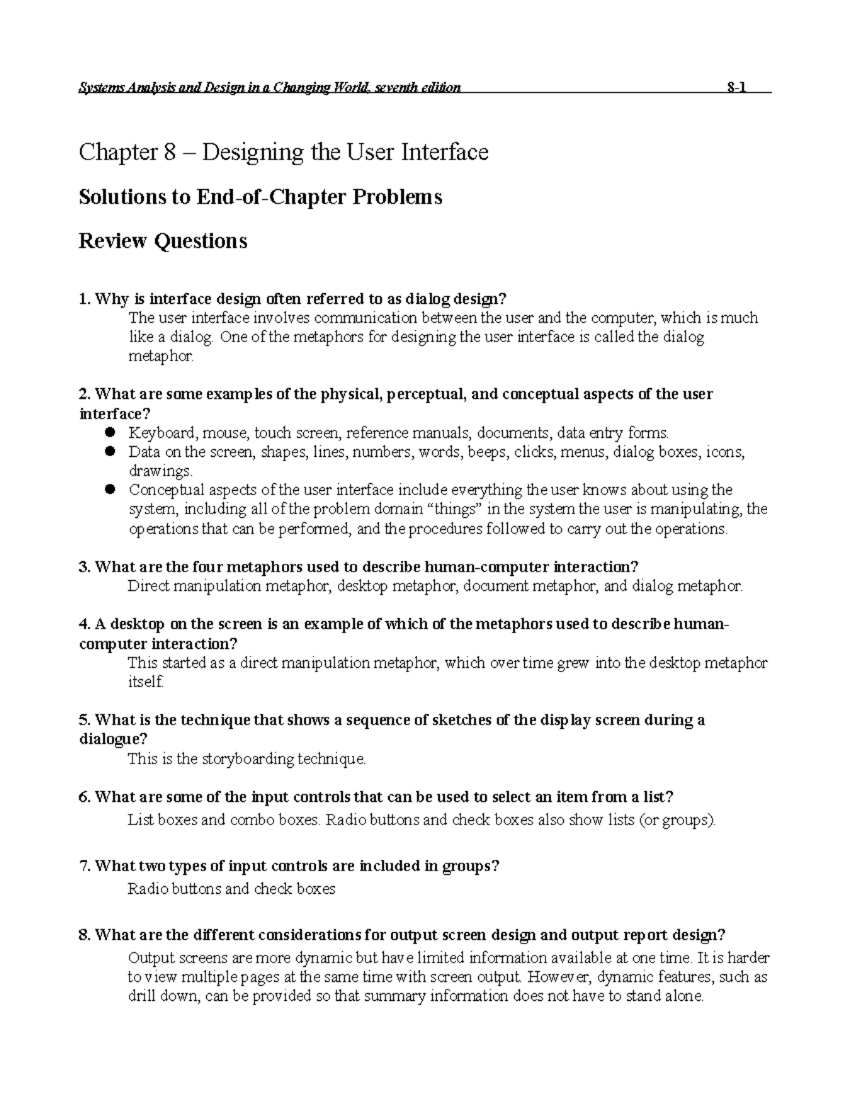 Chapter 8 & 9 Solutions: User Interface & Database Design Concepts ...