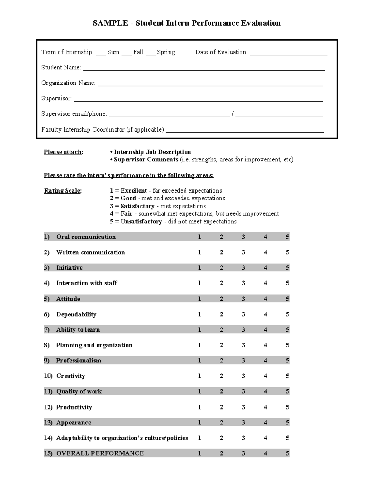 Intern Performance Feedback Form - Sample - SAMPLE - Student Intern ...