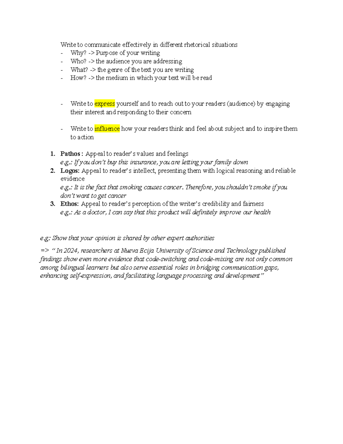 Rhetorical Writing: Communicating Effectively in Various Contexts - Studocu