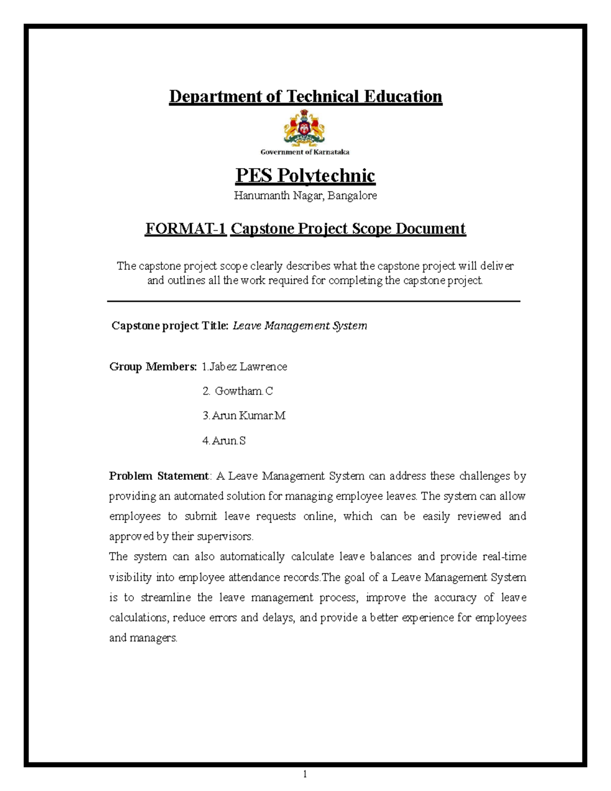 Capstone 1 - Leave Management System Project Scope Document - Studocu