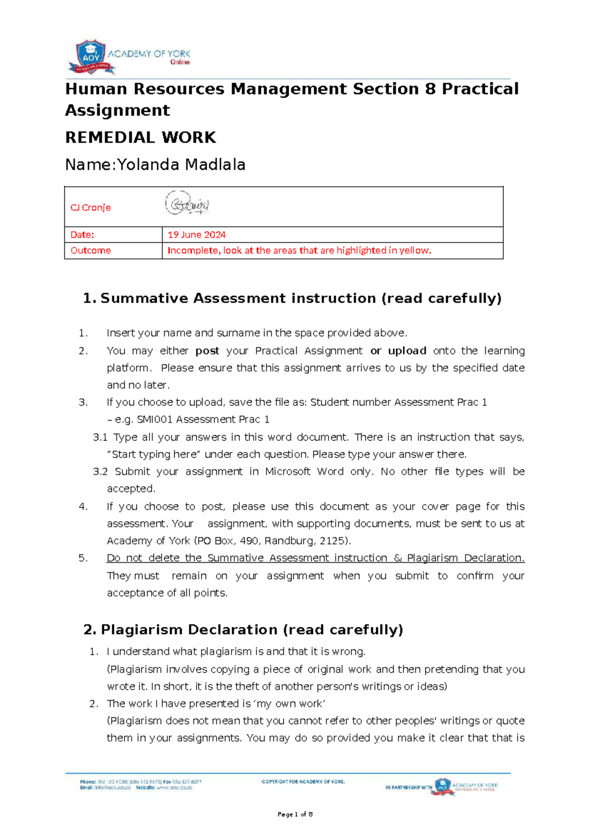 Human Resources Management 8: Practical Summative Assignment - Studocu