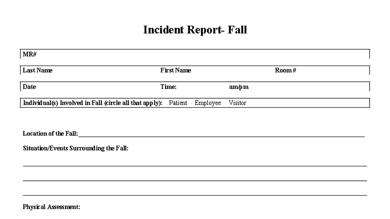 Incident Report: Fall Analysis and Assessment - Studocu