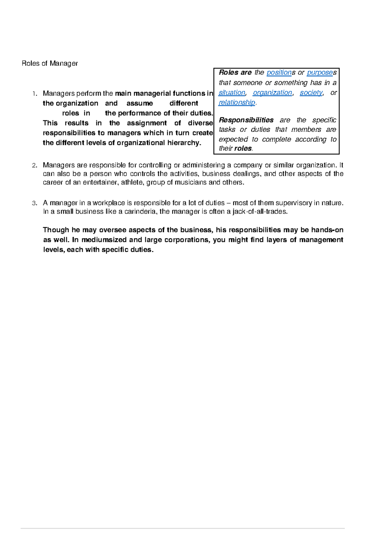 Organization Management Module 2 - Roles of Manager Managers perform ...