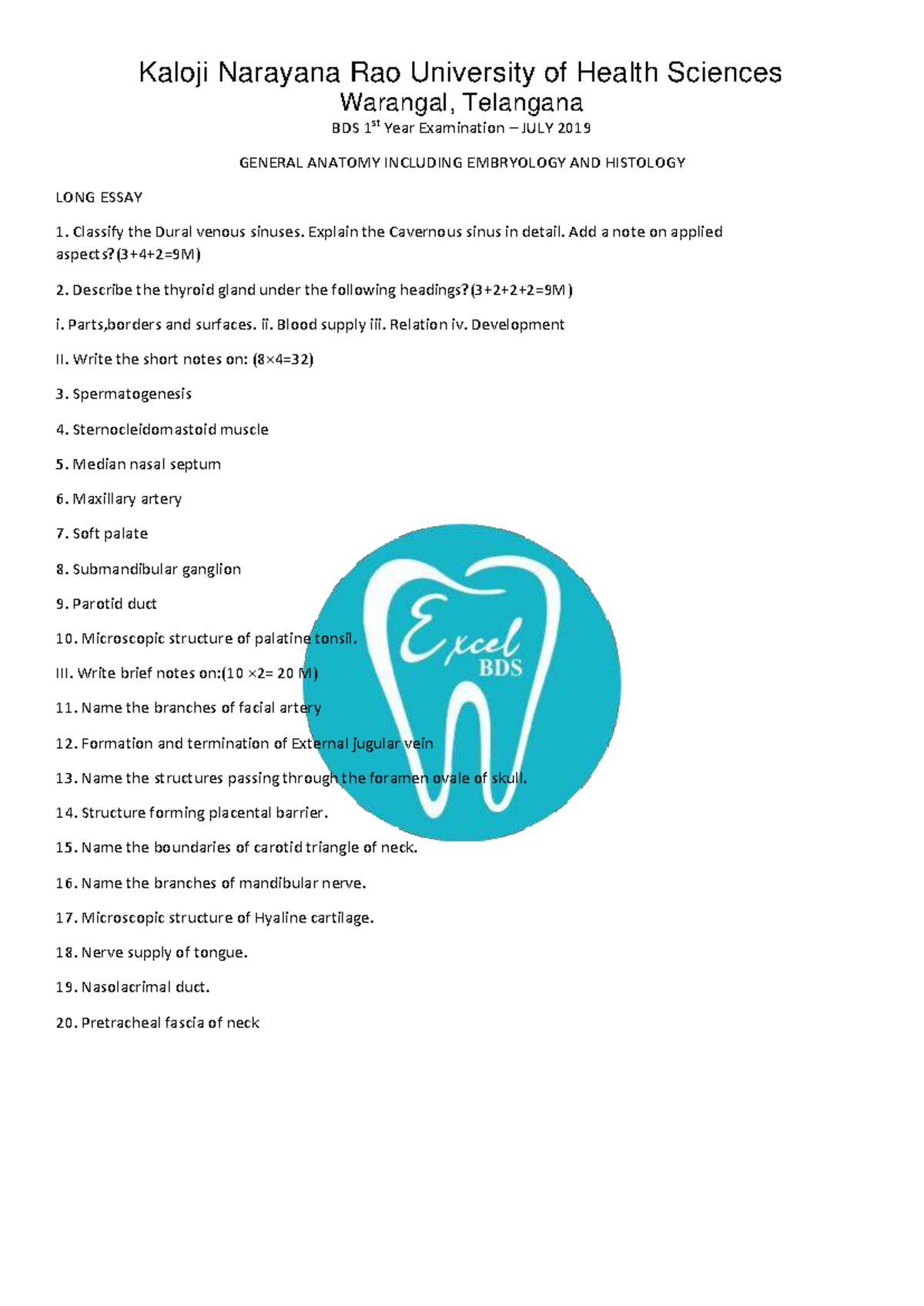 BDS 1st Year Anatomy Exam Notes: General Anatomy, Embryology ...