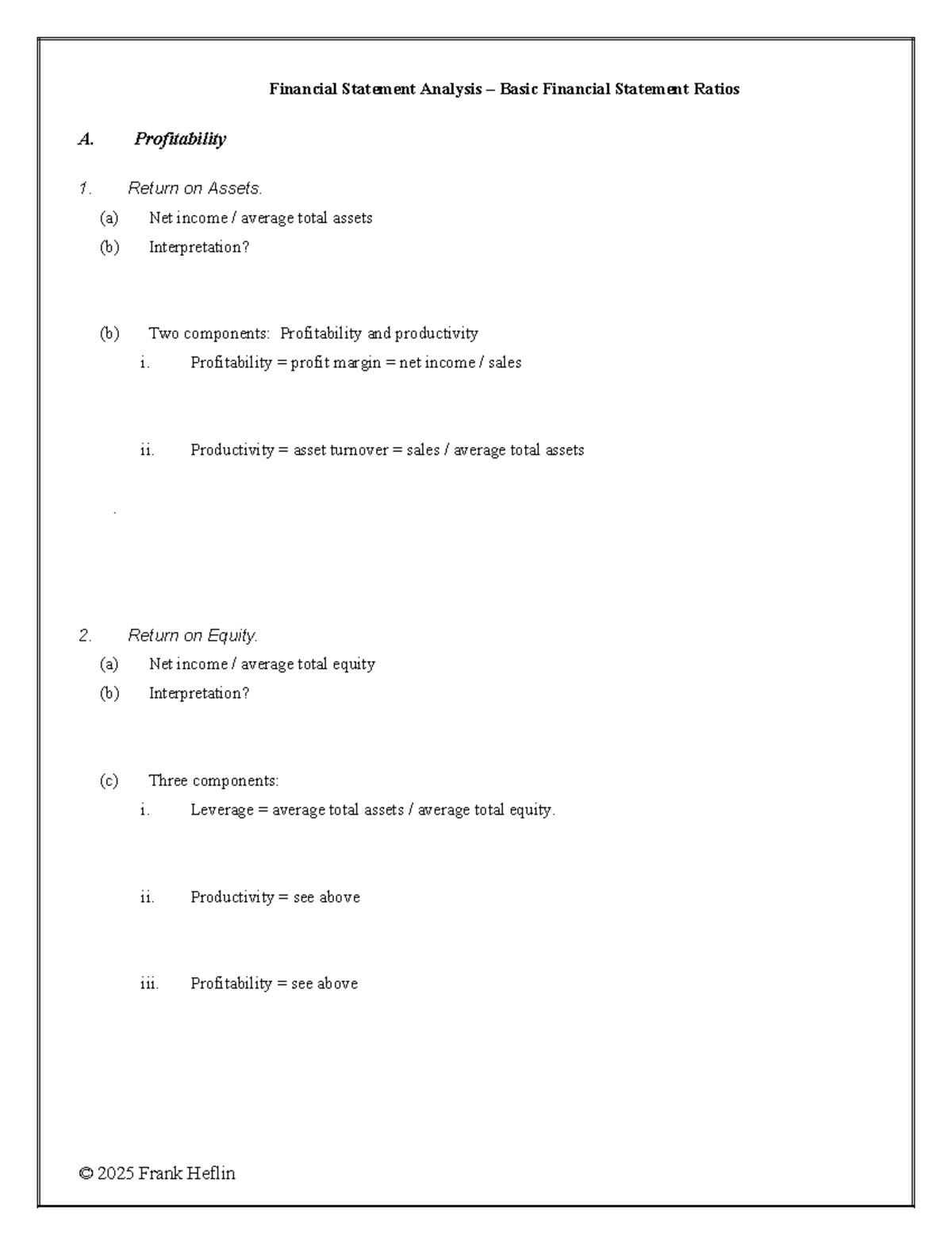 Financial Statement Analysis - Key Ratios and Interpretations - Financial Statement Analysis ...