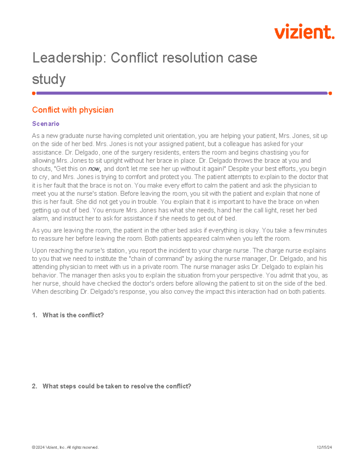 Conflict with Physician - Leadership: Conflict resolution case study ...
