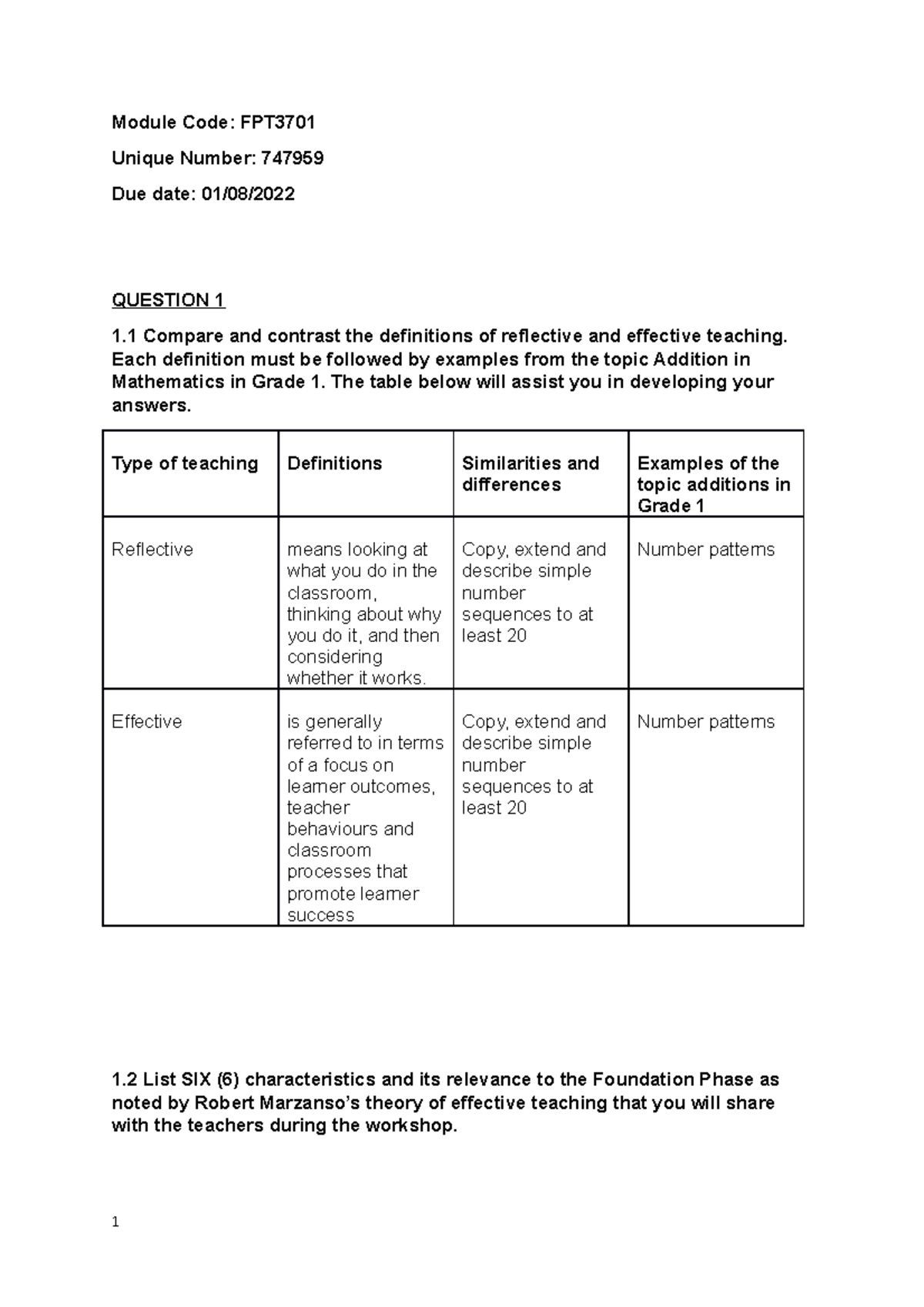 FPT3701- Assignment 2 - Module Code: FPT Unique Number: 747959 Due date: 01/08/ QUESTION 1 1 ...