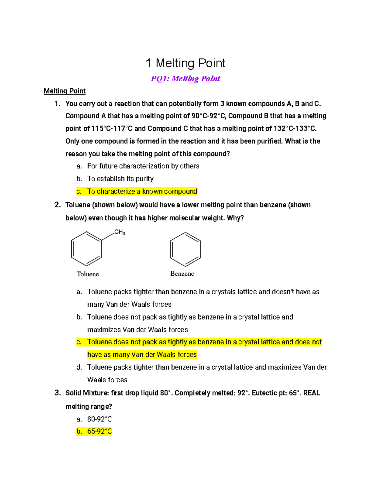Orgo Lab PQs: Melting Point, Recrystallization & Distillation Study ...