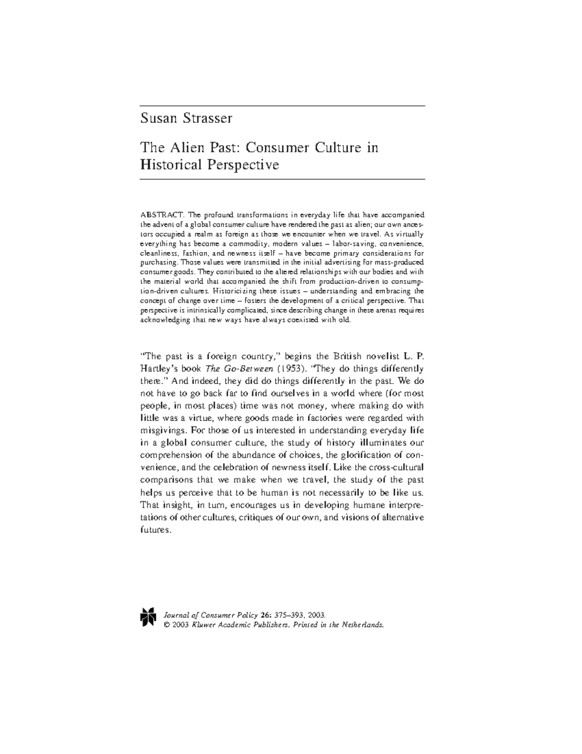 Strasser - The Alien Past: Consumer Culture in Historical Context - Studocu