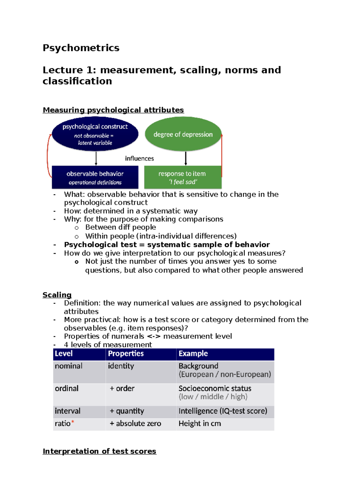 Psychometrics Lecture 1 Notes: Measurement, Scaling, and Norms ...