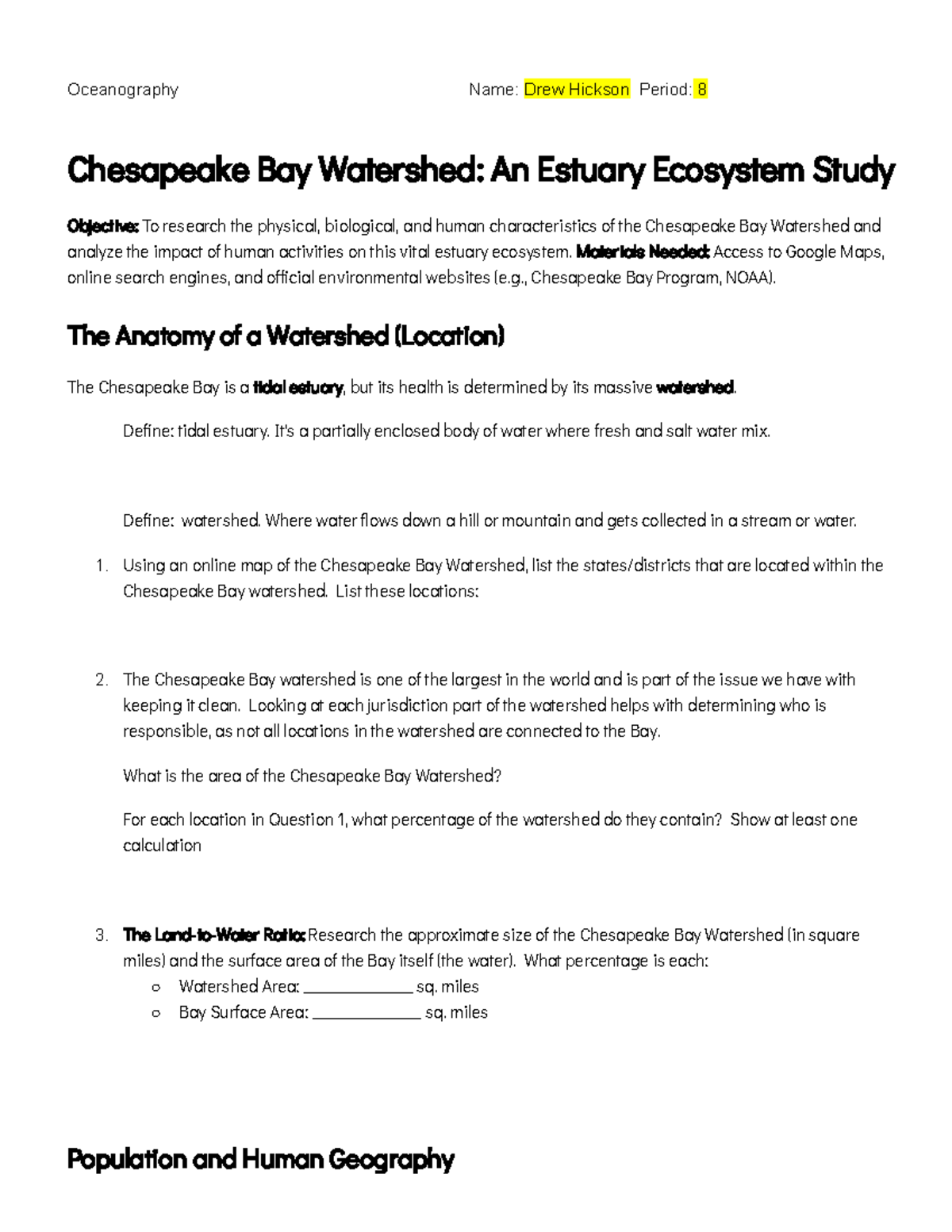 Oceanography 101: Chesapeake Bay Watershed Ecosystem Study - Studocu