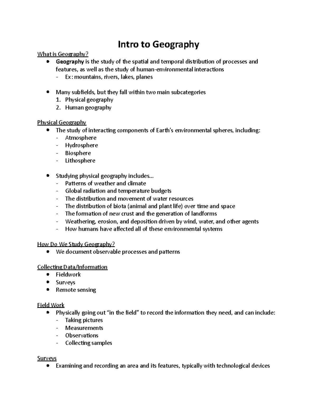 Intro to Geography Overview - geog 1301 Lecture Notes - Studocu