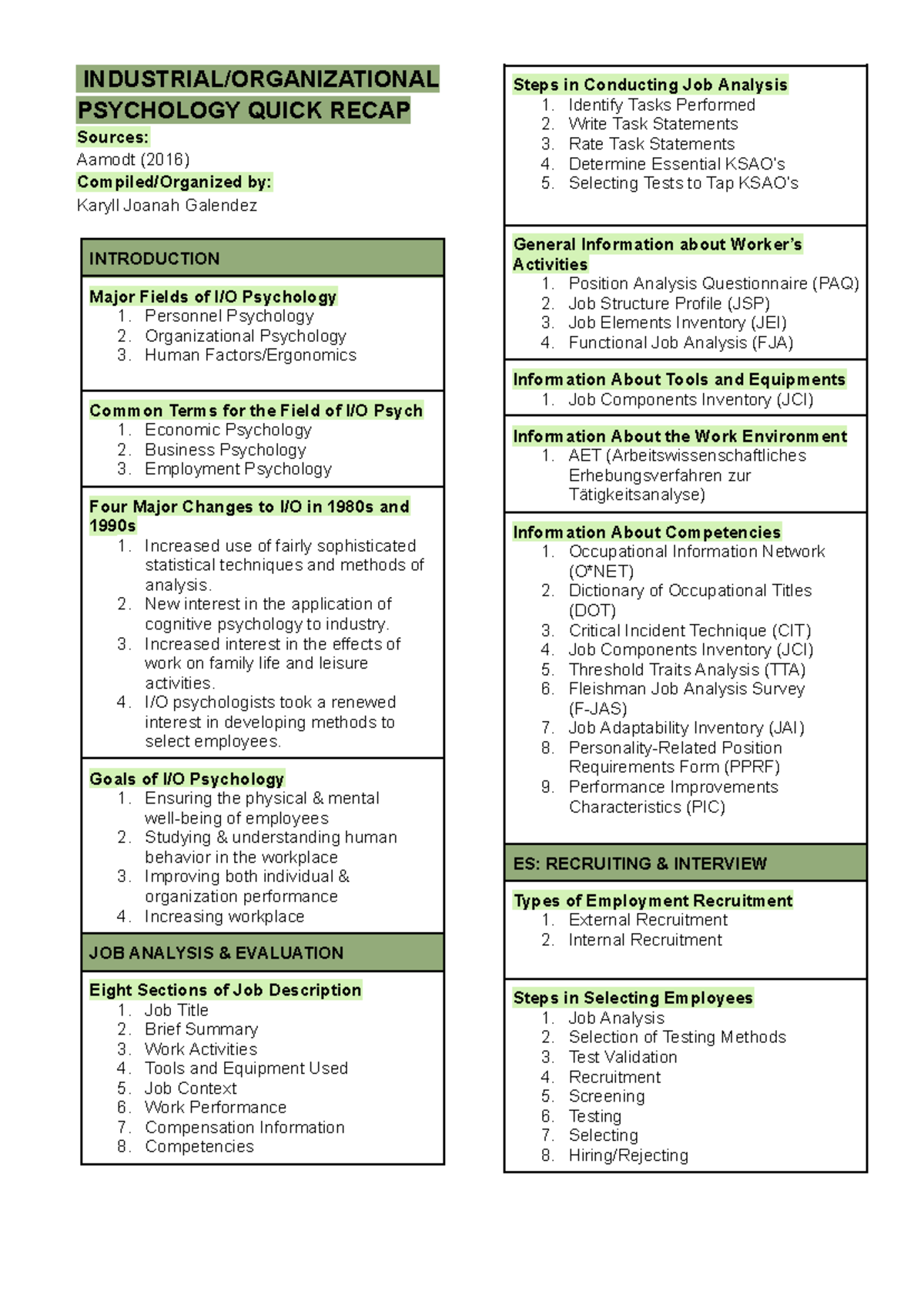 Industrial/Organizational Psychology: Quick Study Guide - Studocu