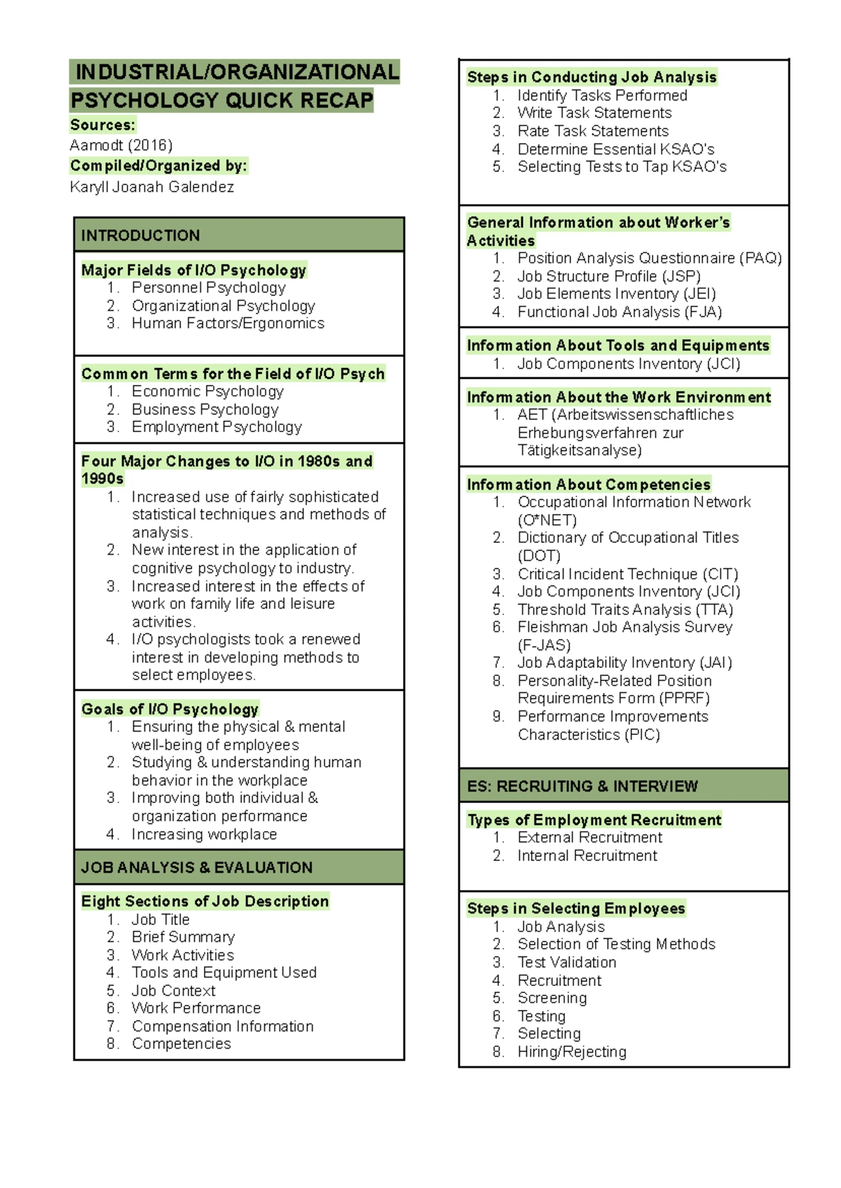 Industrial and Organizational Psychology Lecture Notes - Industrial and ...