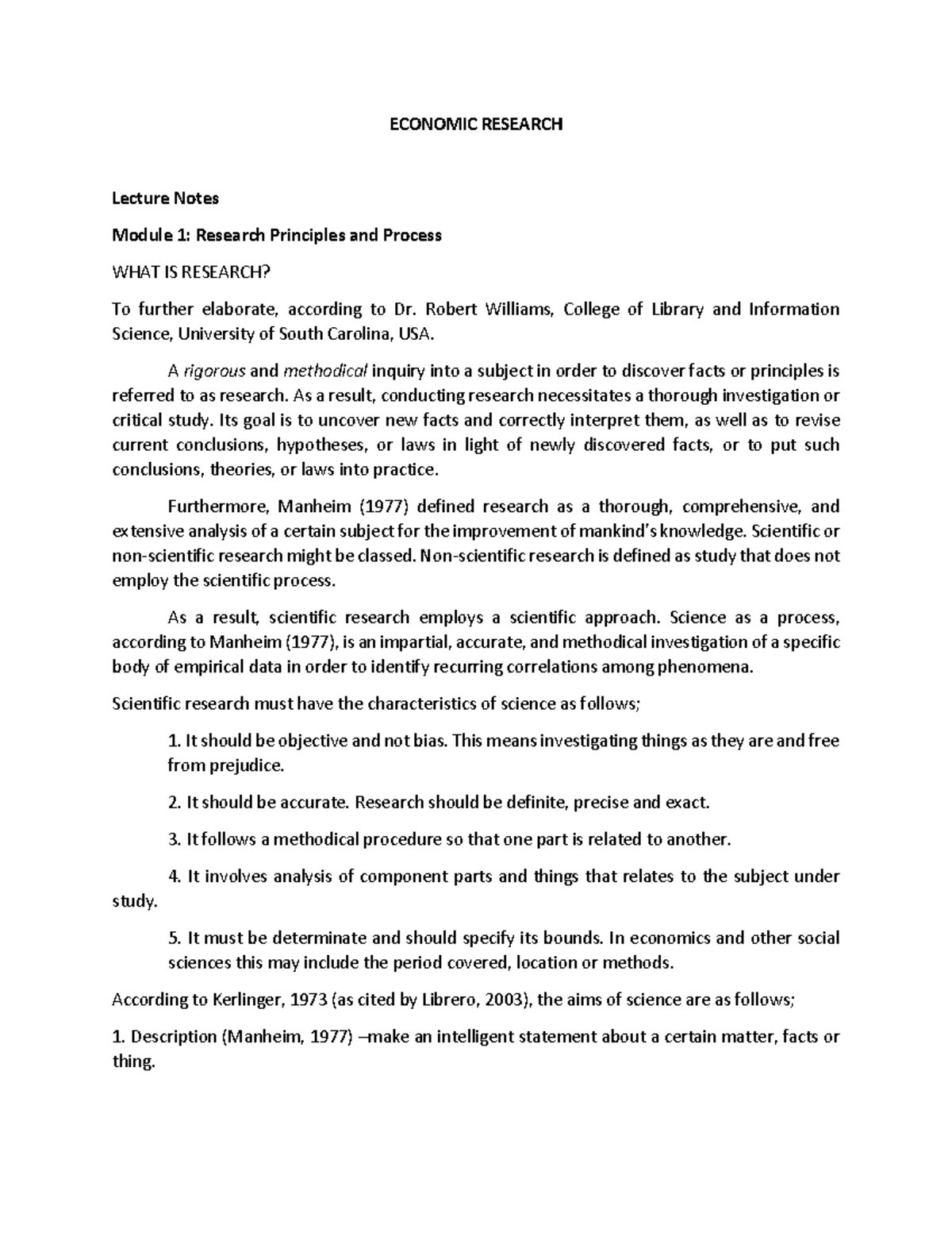 ECON 101 Lecture Notes: Research Principles & Process Overview - Studocu