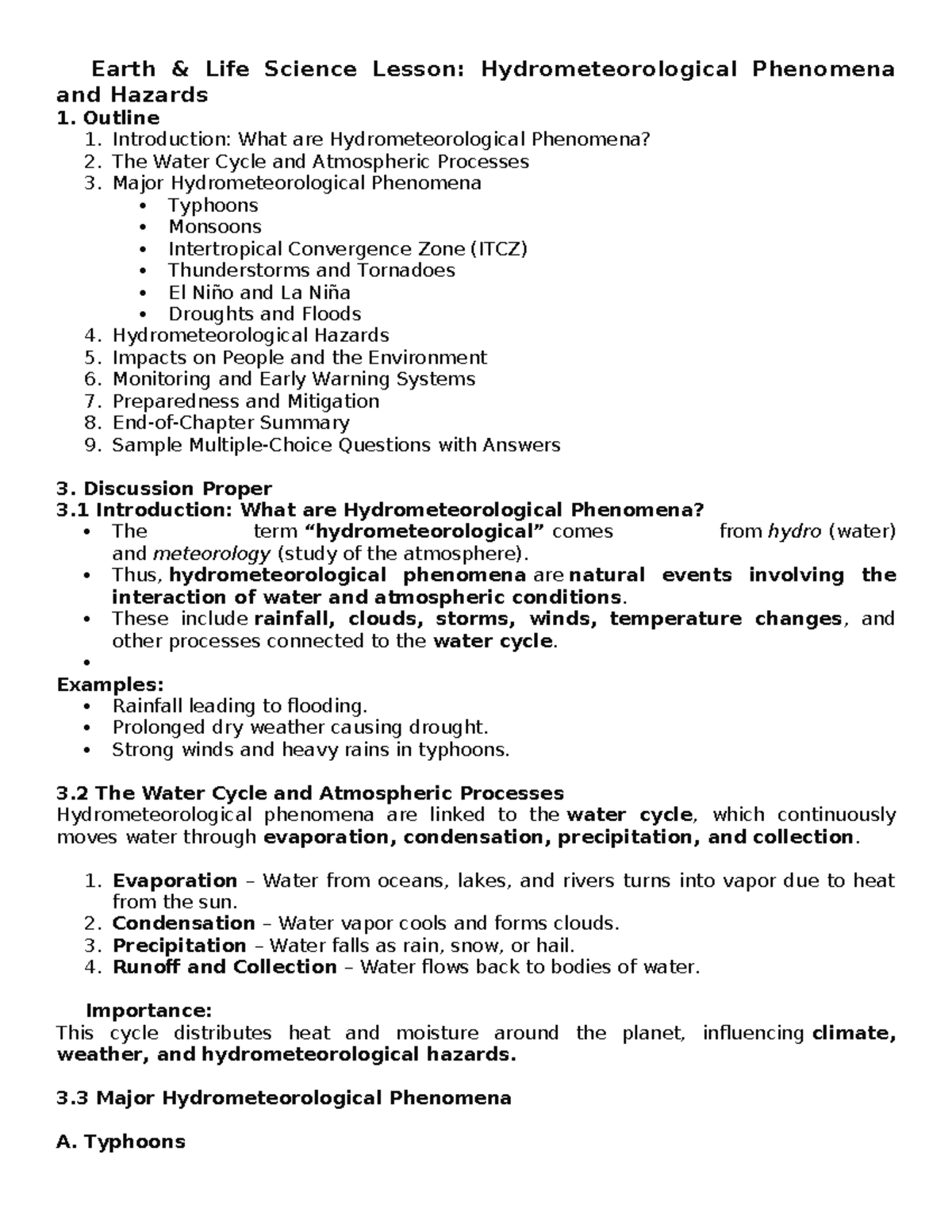 Earth Life Science Lesson: Hydrometeorological Phenomena and Hazards ...