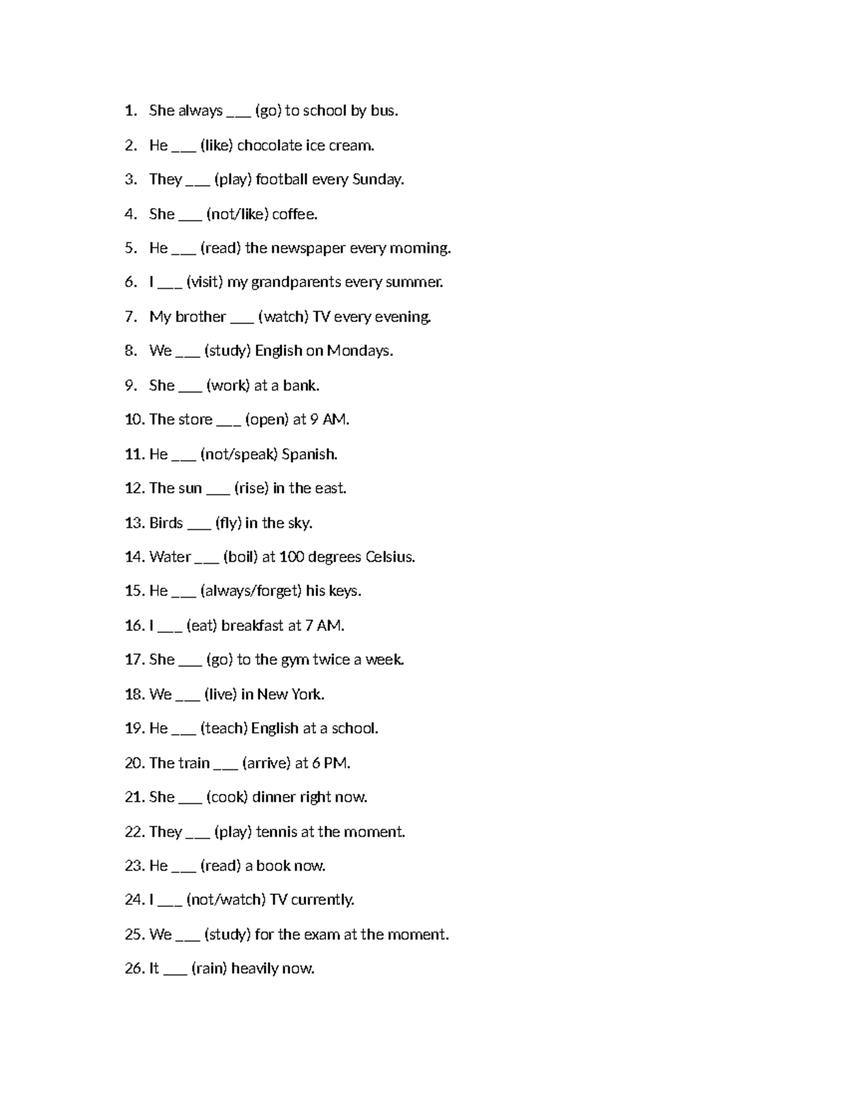 English Grammar Practice: Present Simple Tense Exercises (ENG101) - Studocu
