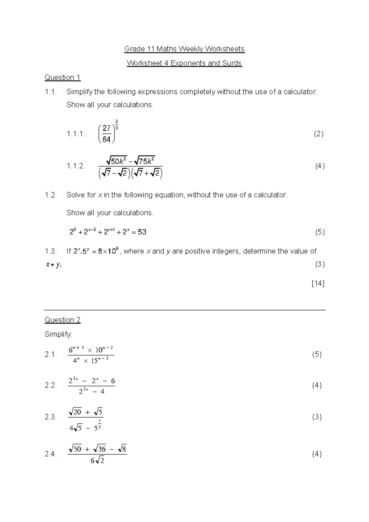 Grade 11 Trig Revision Worksheet 11: Problem Solutions and Explanations ...