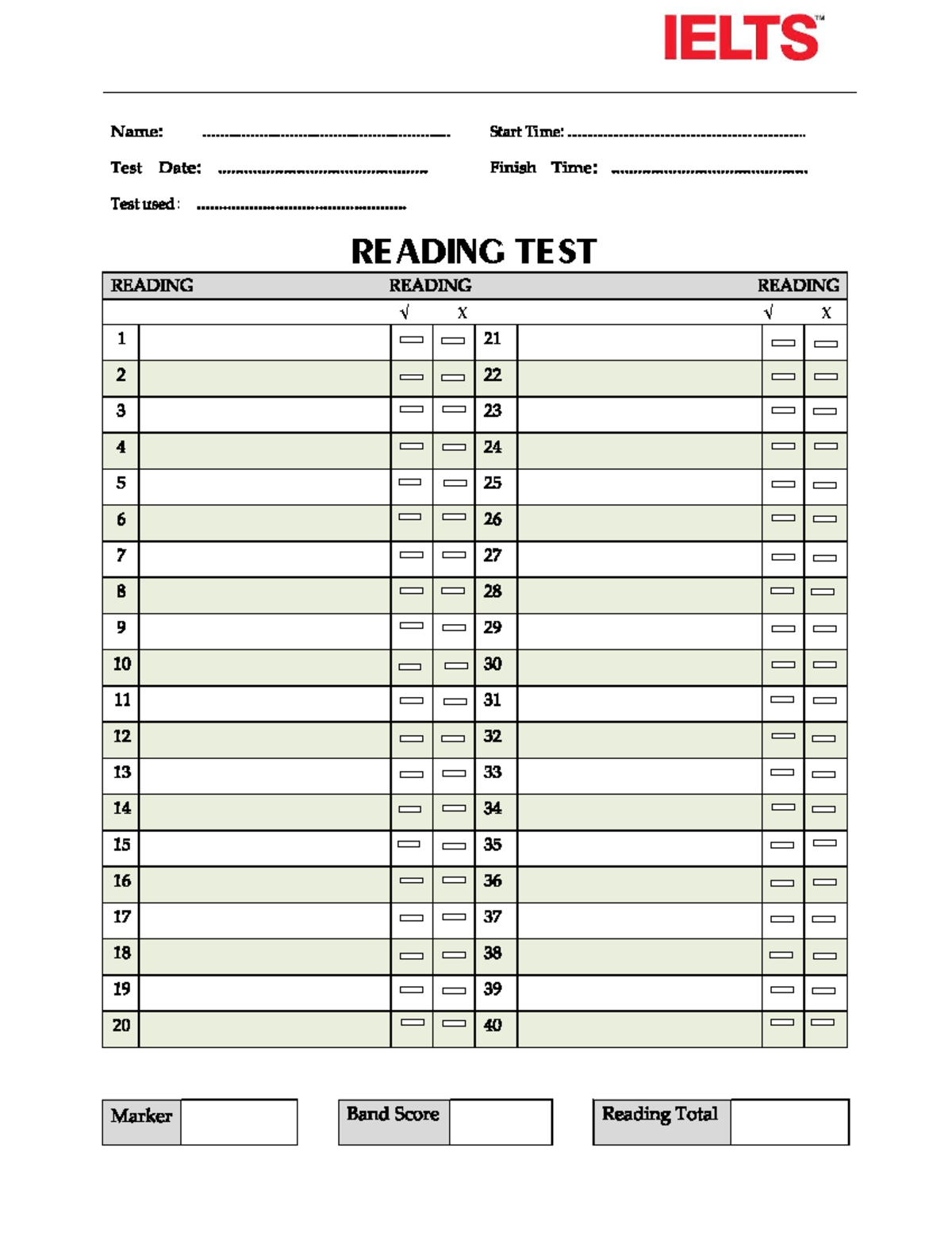 IELTS Reading Test Schedule and Band Score Details - Studocu