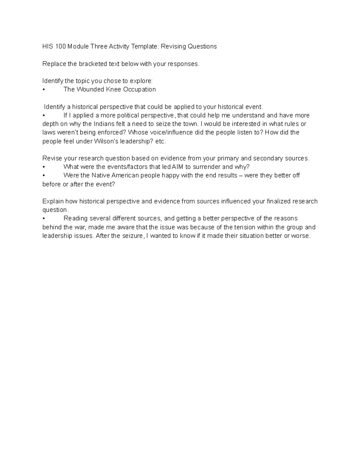 Module Three Revising Questions - HIS 100 Module Three Activity ...