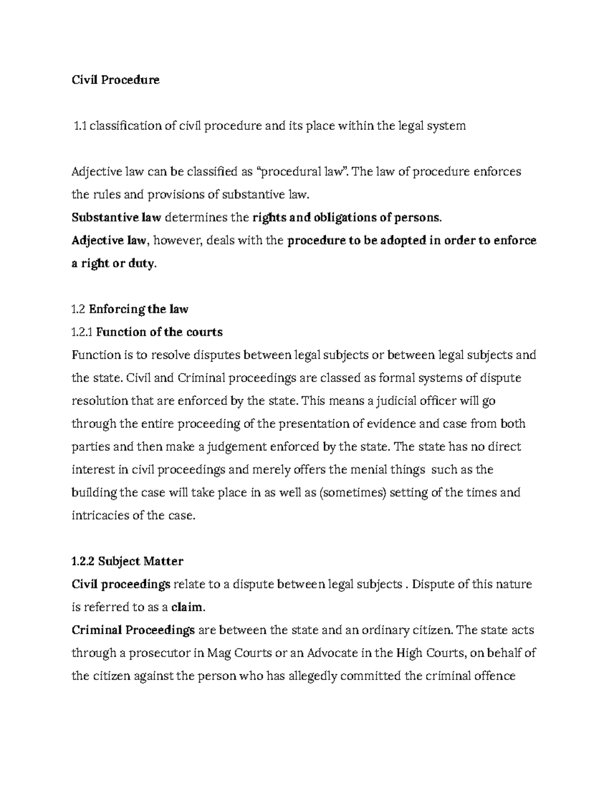 Civil Procedure - Class Notes on Dispute Resolution & Court Functions ...