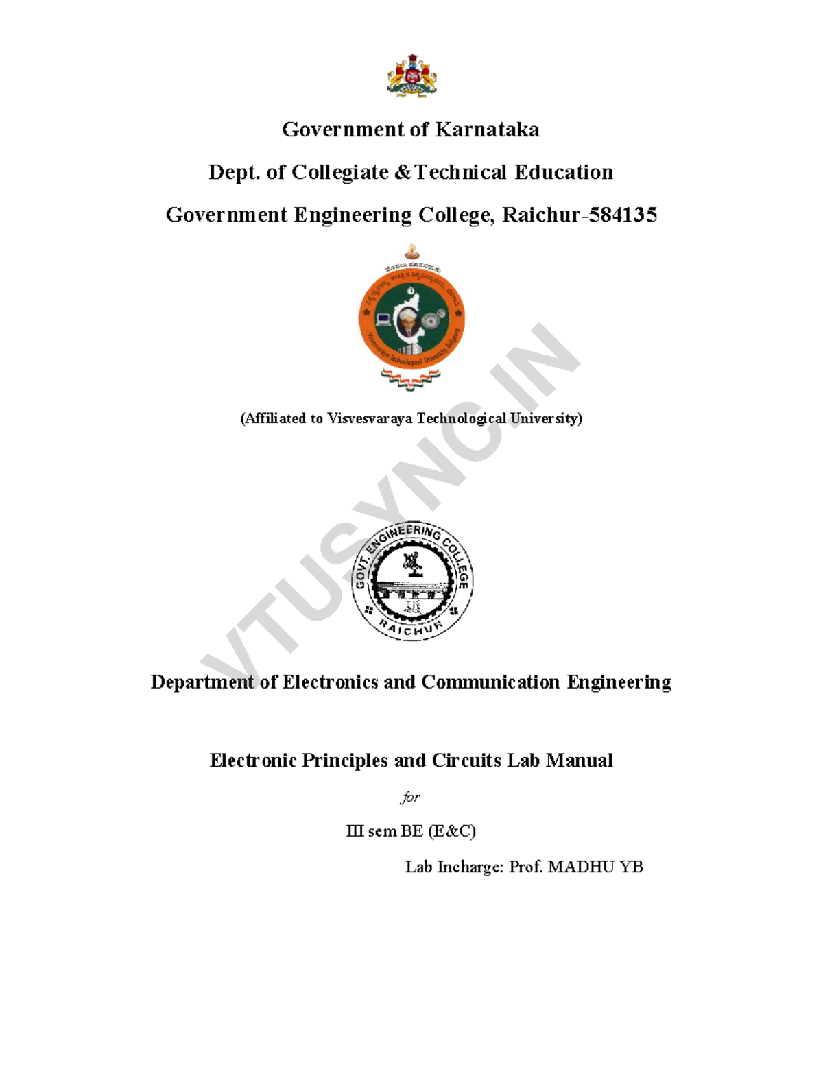 EPC Lab Manual 2024 for BE Electronics & Communication Engineering ...