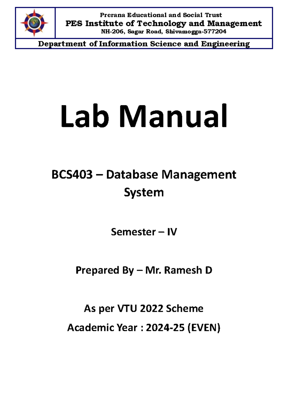 BCS403 DBMS Lab Manual: Complete Guide with Examples and Queries - Studocu