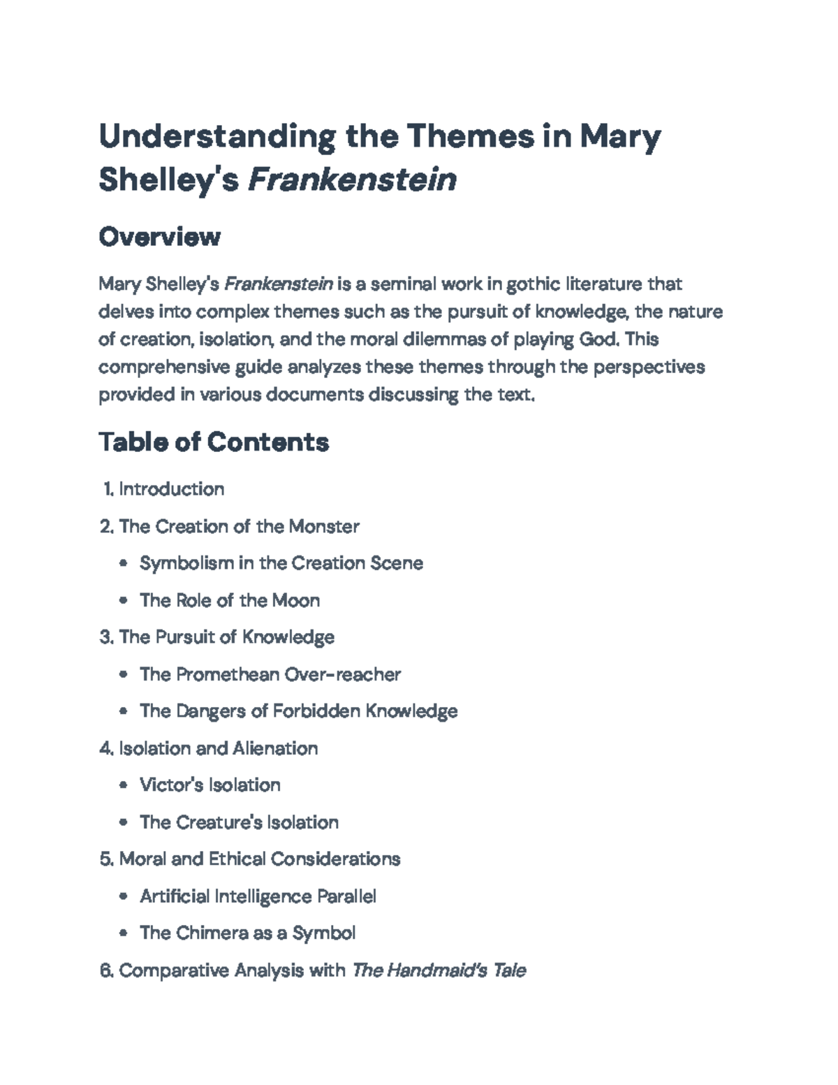 Analyzing Themes of Knowledge and Creation in Mary Shelley's ...