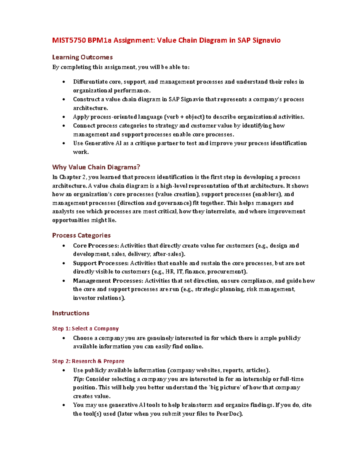 MIST5750 BPM1a Assignment: Value Chain Diagram in SAP Signavio - Studocu