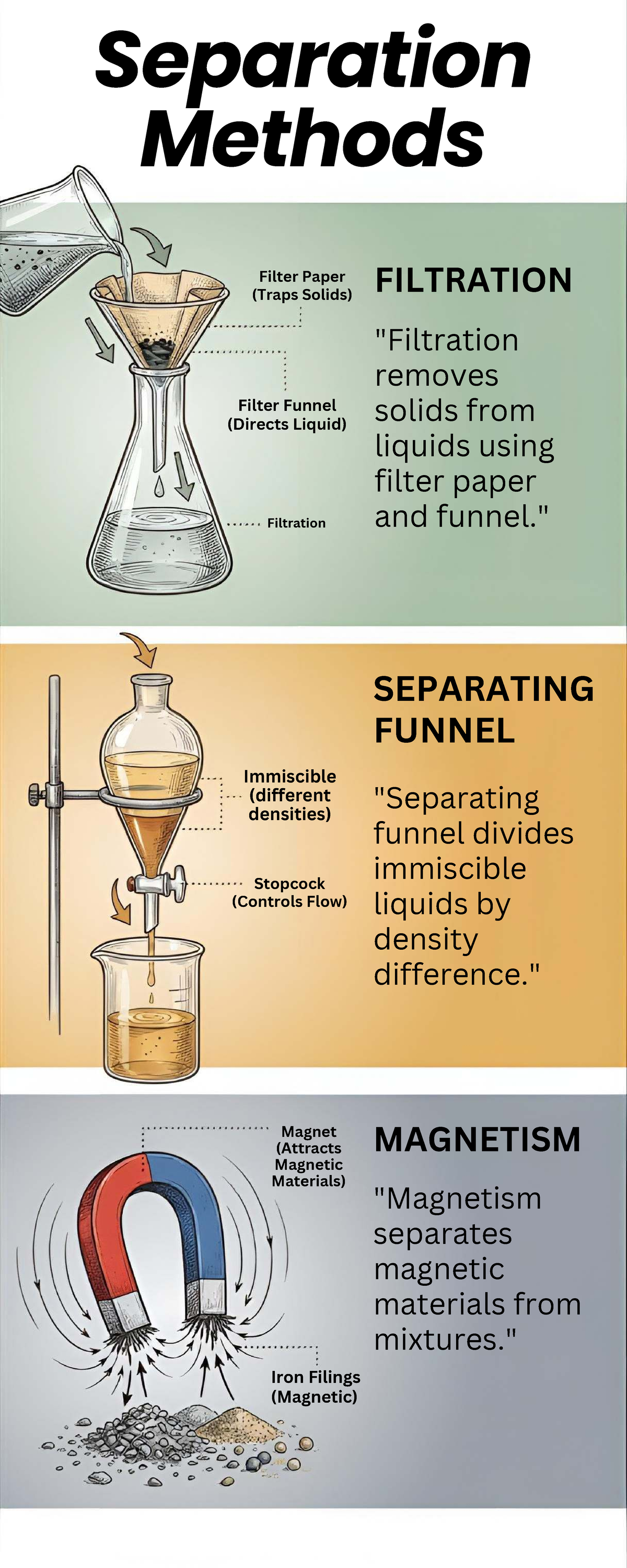 Three Methods of Separation Infographic - "Magnetism separates magnetic ...