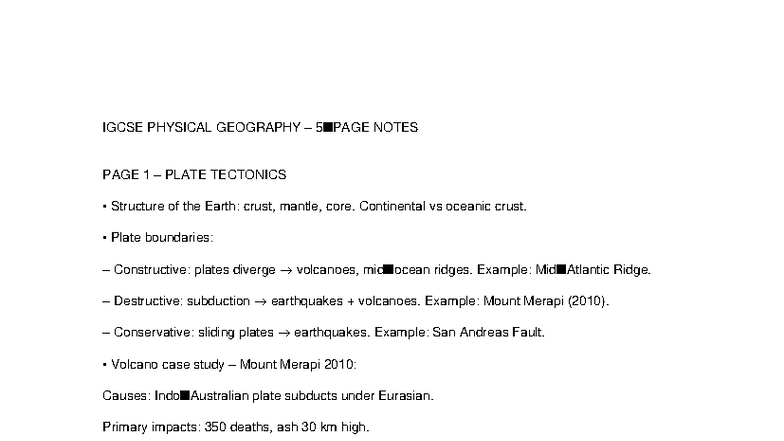 IGCSE Geography Notes: Plate Tectonics & Earthquakes Overview - Studocu