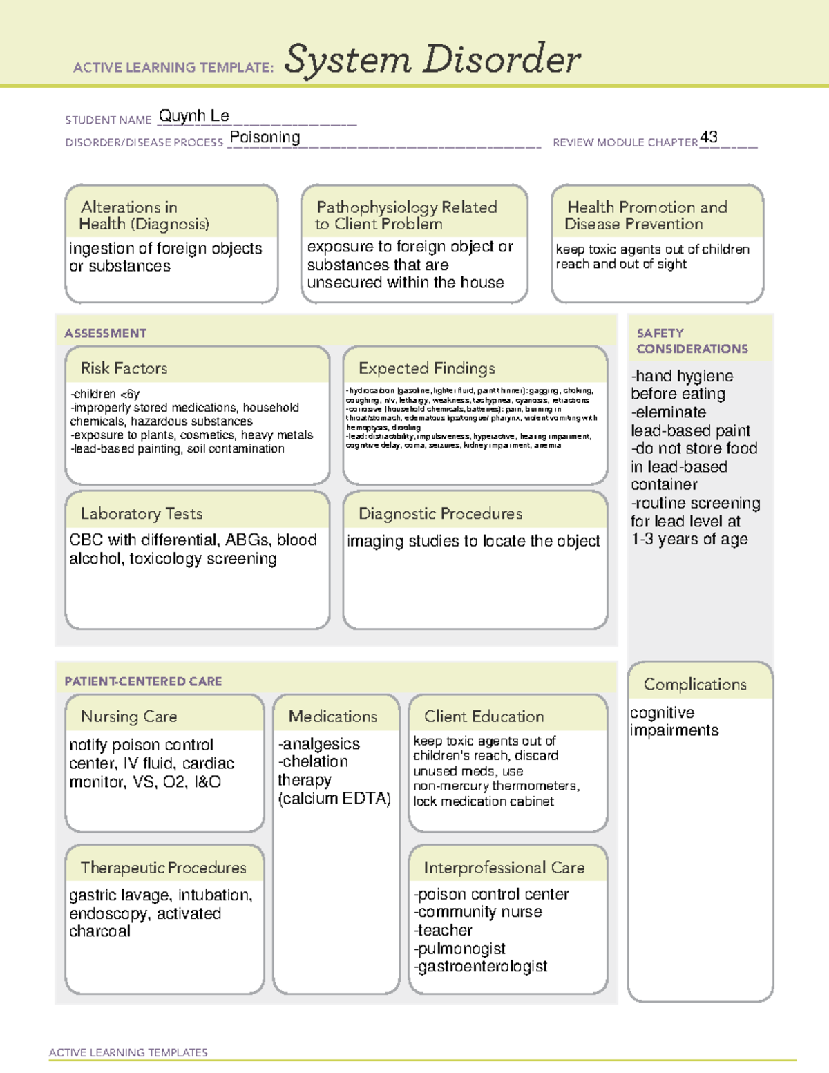 System Disorder Template - Poisoning Review Module Chapter - Studocu
